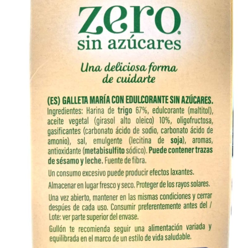 Galletas María Zero sin azúcares 400 gr. - Gullón – Artemisa Productos ...